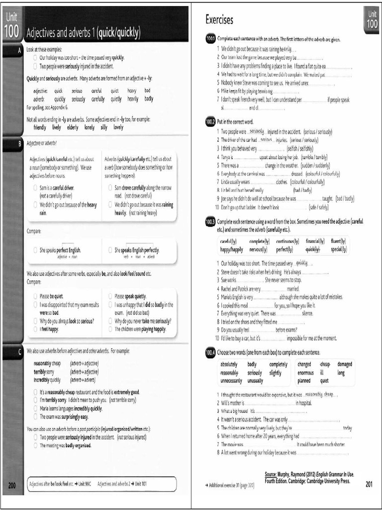 Adverbs (vs Adjectives & Placement) (Int 100_101 & 110) | PDF