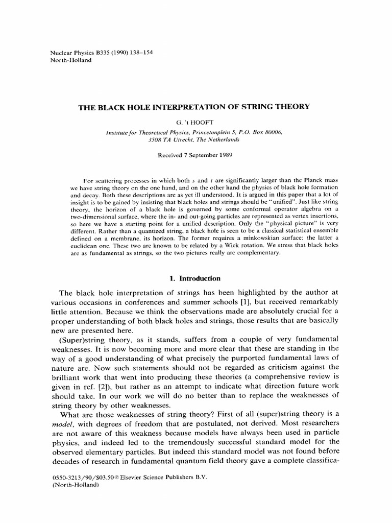 Black Holes and String Theory Unification | PDF | Black Hole | String ...