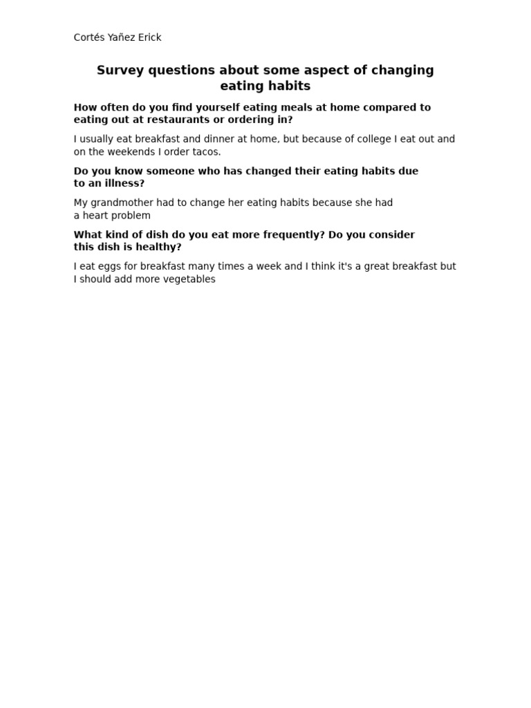 Survey Questions About Some Aspect of Changing Eating Habits | PDF