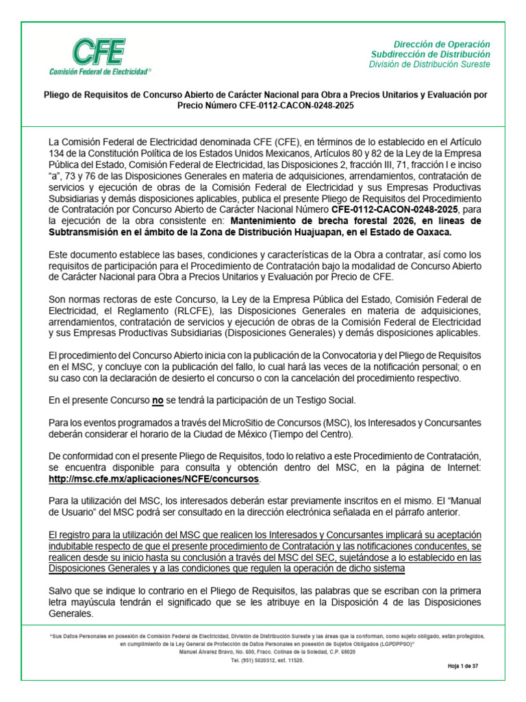 Pliego de Requisitos CFE 2025: Concurso Nacional | PDF | Contabilidad ...