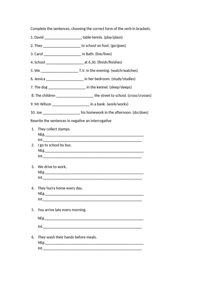 Verb Forms and Sentence Structure Exercises | PDF