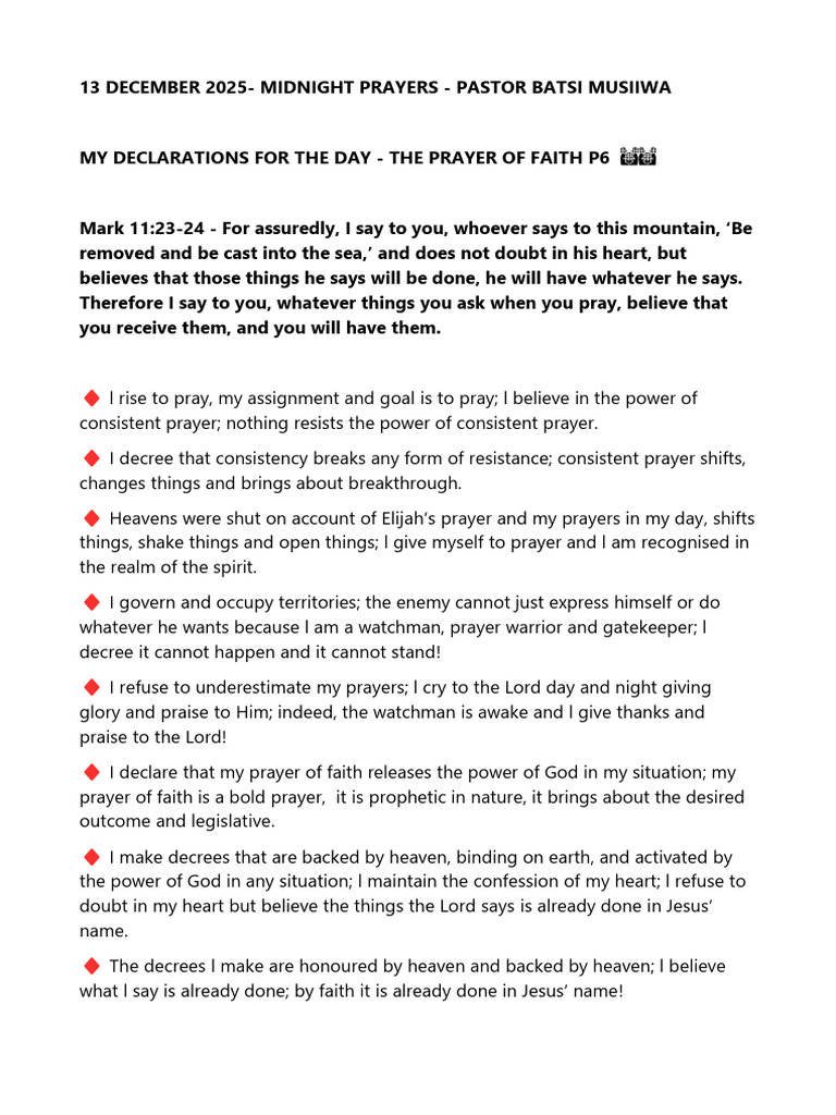 13 DECEMBER 2025 - My Declarations For The Day | PDF | Prayer | Jesus