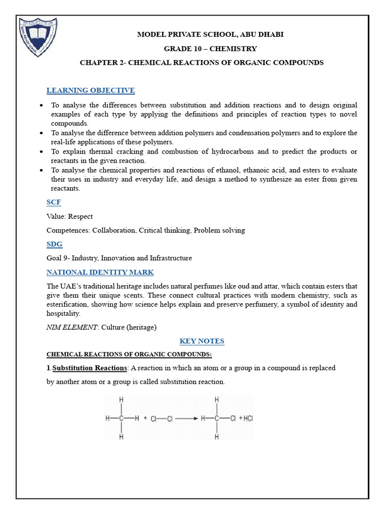 Organic Chemistry Reactions for Grade 10 | PDF | Ethanol | Acetic Acid