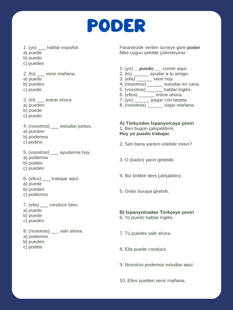 Ejercicios de conjugación del verbo poder | PDF