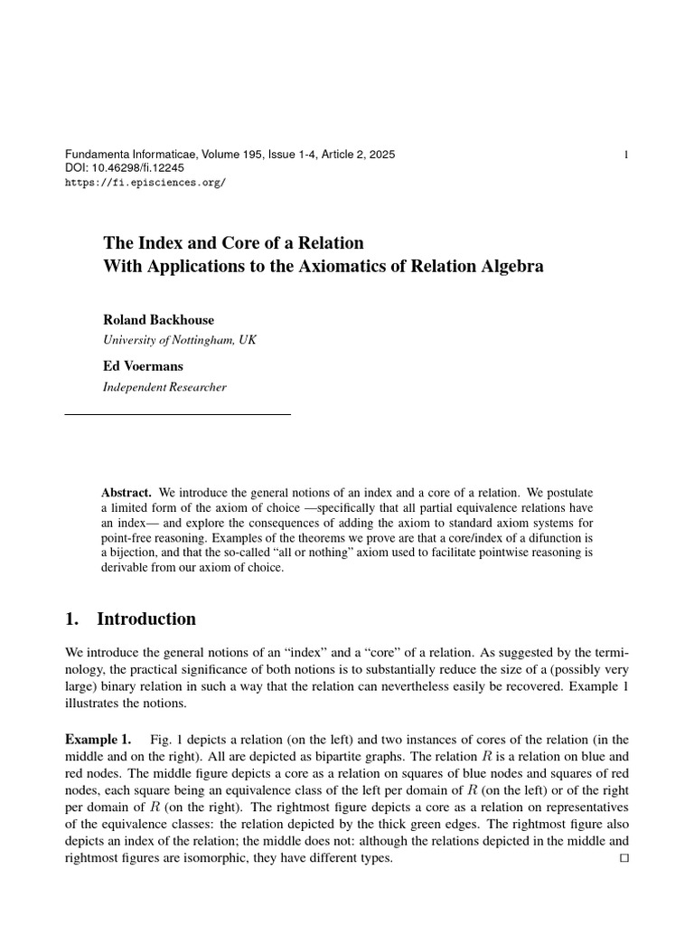 The Index and Core of a Relation. With Applications to the Axiomatics ...