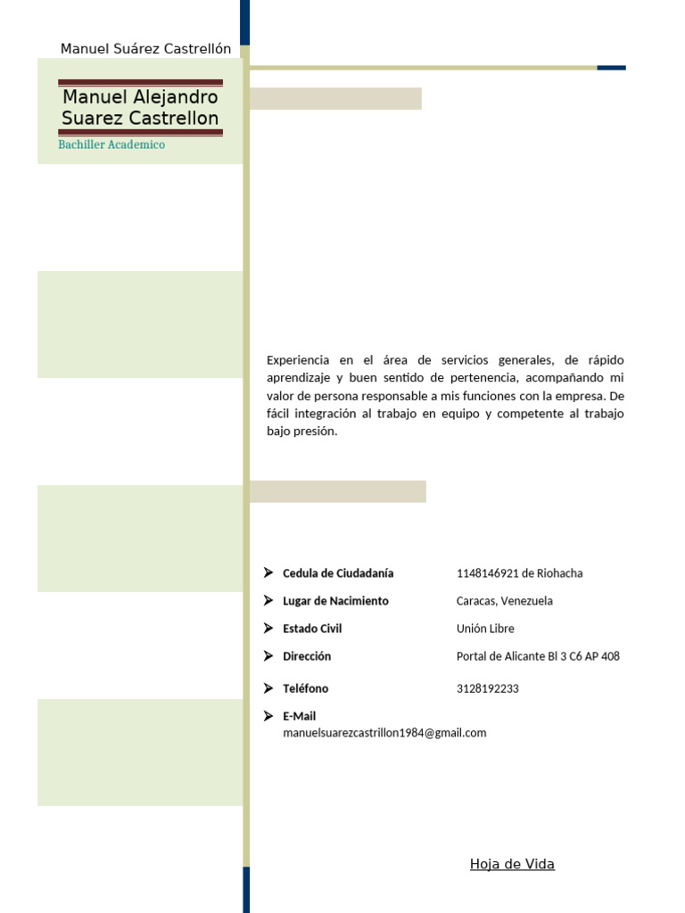 Hoja de Vida Manuel Suarez | PDF