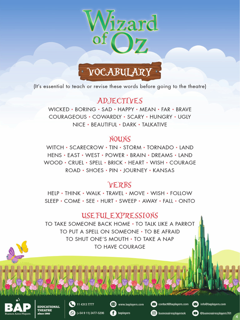 Vocabulary for The Wizard of Oz | PDF