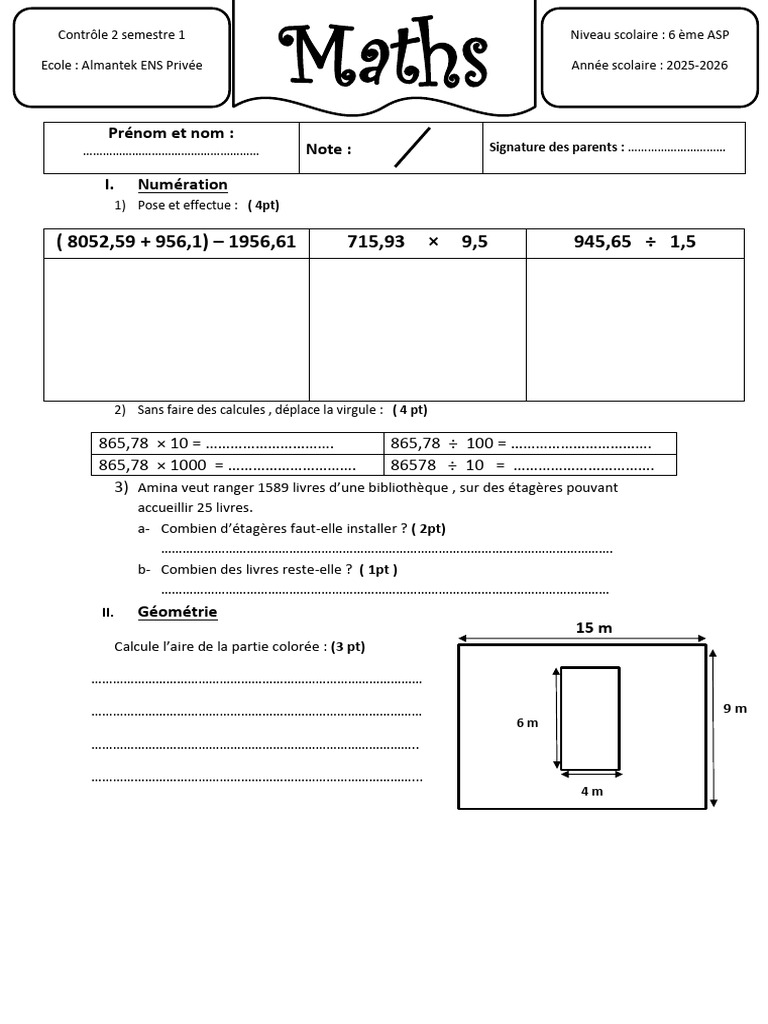 Controle 2 -S1 - CE6 Maths | PDF