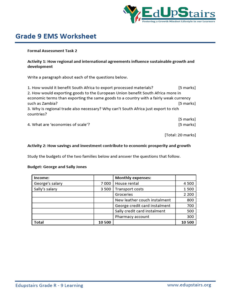 Grade 9 EMS Economic Growth Worksheet | PDF | Economic Growth | Exports