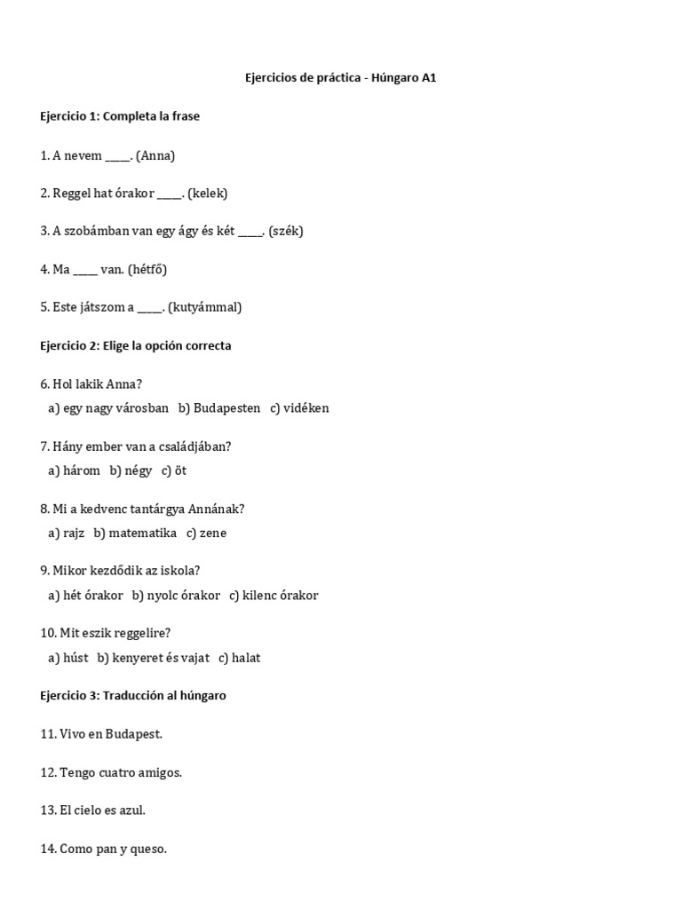 ejercicios_hungaro_A1 | PDF