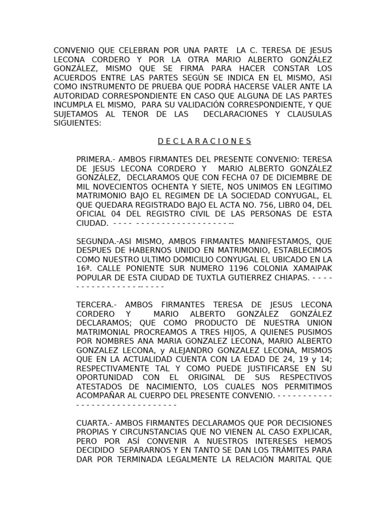 CONVENIO.DIVORCIO REVISADO EL 14 DE MARZO DEL 2015. | PDF | Adultos