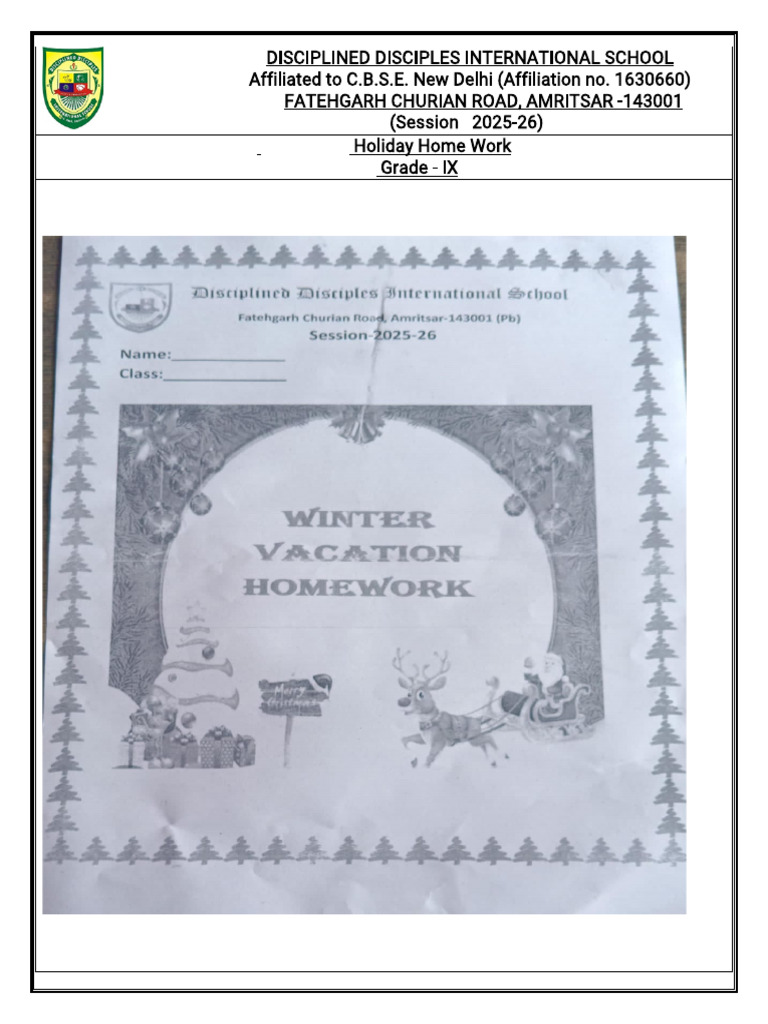 Holidays Home Work of Grade IX(22.12.25)) | PDF