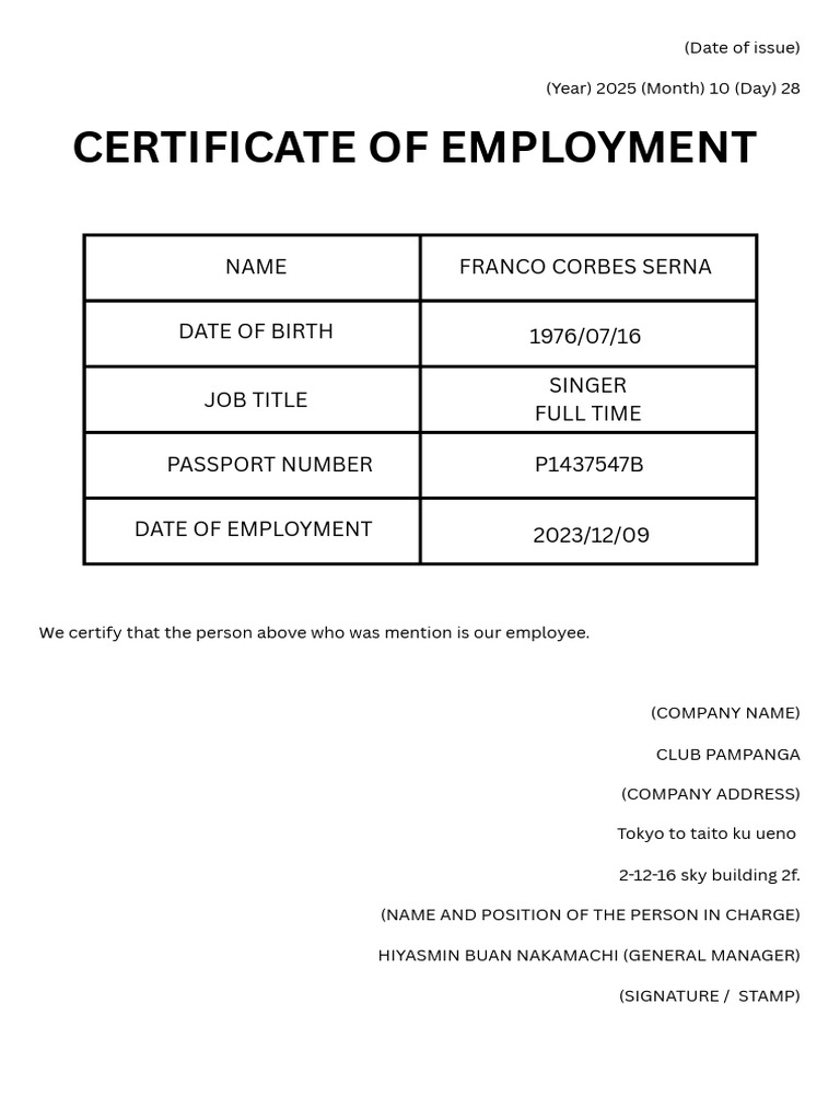 Certificate of Employment.pdf Dad | PDF