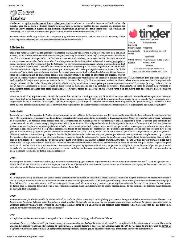 Tinder - Wikipedia, La Enciclopedia Libre | PDF | Yesca (aplicación) | Software social