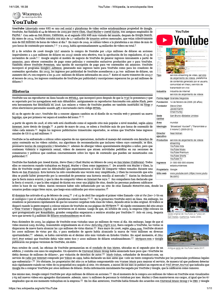 YouTube - Wikipedia, La Enciclopedia Libre | PDF | Youtube | Televisión ...