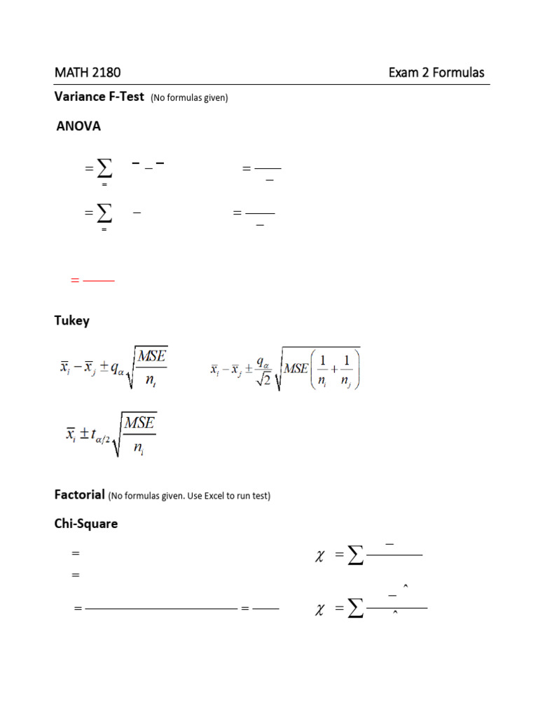 MATH 2180 Exam 2 Formula Guide | PDF