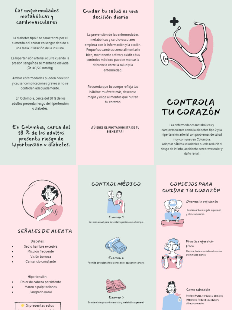 Folleto de Salud Corazón Ilustrado Sencillo Rosa y Verde Claro | PDF ...