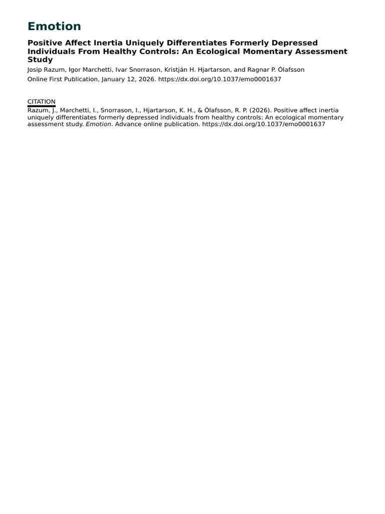 Positive Affect Inertia in Depression Study | PDF | Major Depressive ...