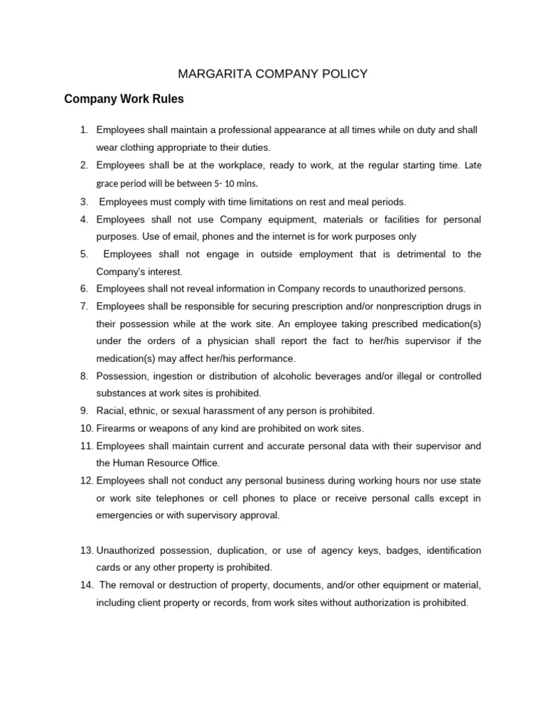 Company Rules and Policy | PDF | Justice | Crime & Violence