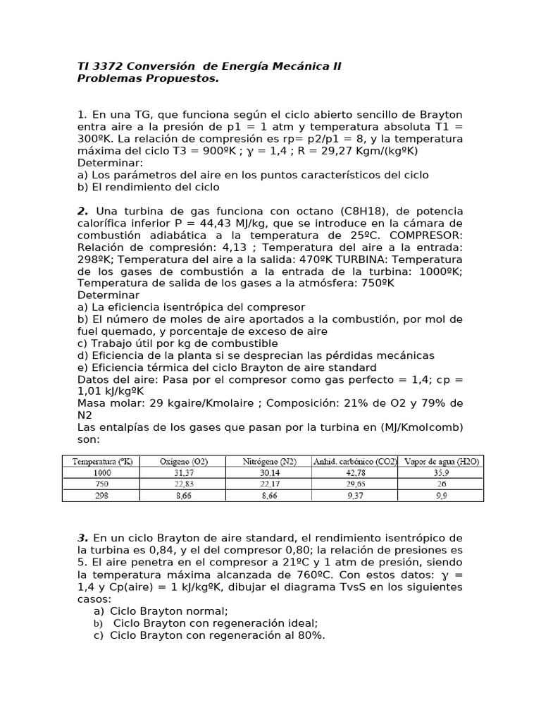 Tarea de Conversion Compresores Sep-dic 2108 | PDF | Combustión | Turbina