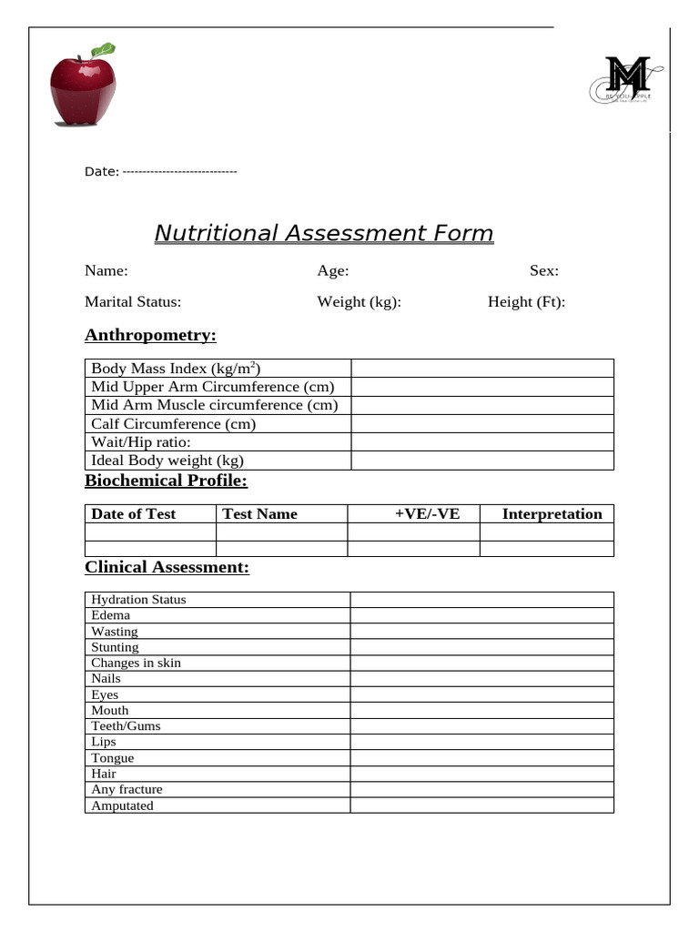 Nutritional Assessment Form Template | PDF | Meal | Milk
