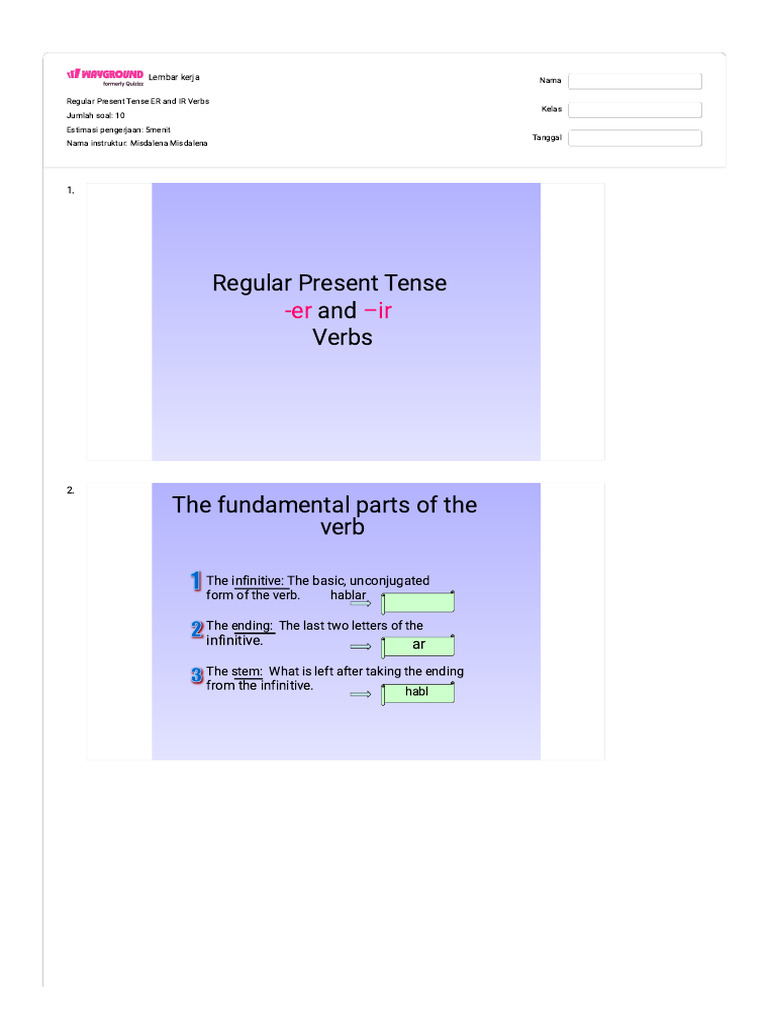 Regular Present Tense ER and IR Verbs _ Wayground | PDF | Syntax ...