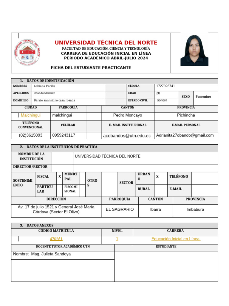 1. Ficha Estudiante | PDF