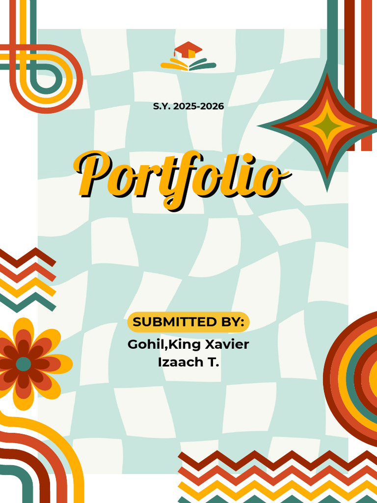 Portfolio in Arts Document in Yellow, Teal, And Red Retro Background ...