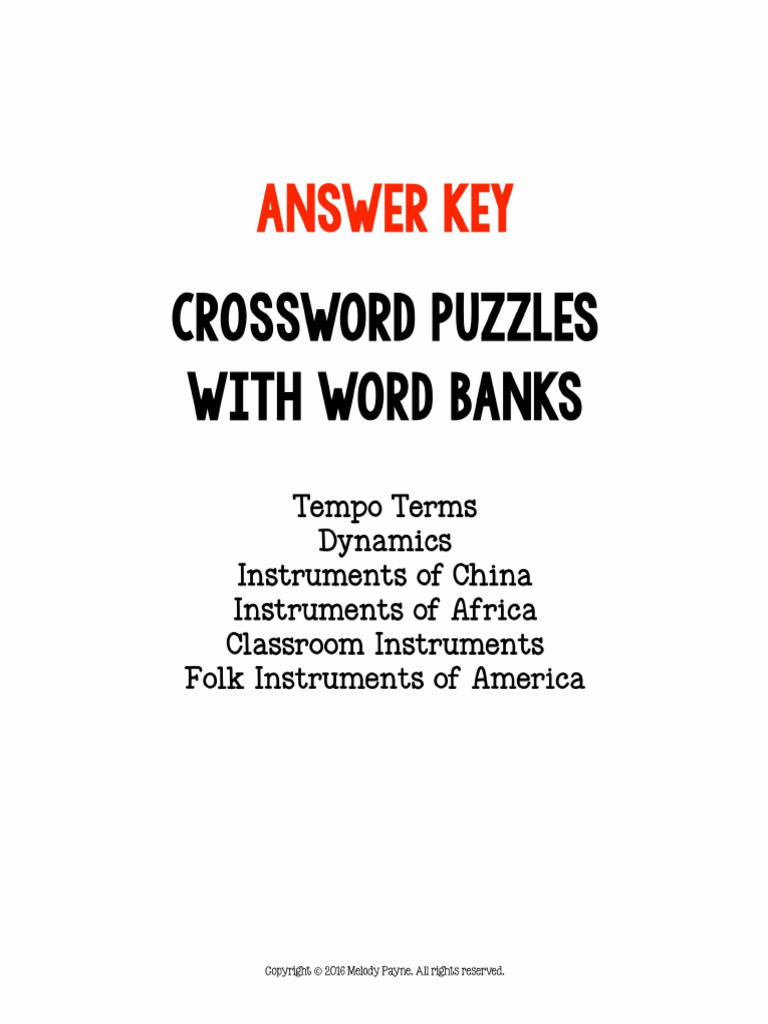 8B KEY Crossword Puzzles Music Worksheets by Melody Payne | PDF