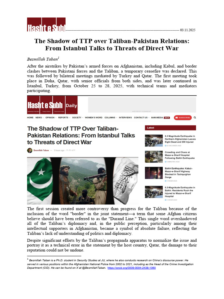 The Shadow of TTP Over Taliban | PDF | Taliban | Afghanistan