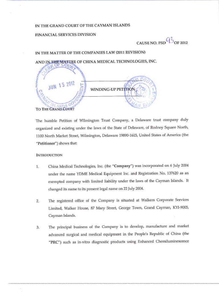 Winding-Up Petition - China Medical | PDF