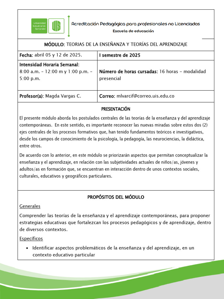 Programa Teorías de la Enseñanza y del Apz - Acreditación Pedagógica Cohorte XXXVI - 2025 | PDF ...