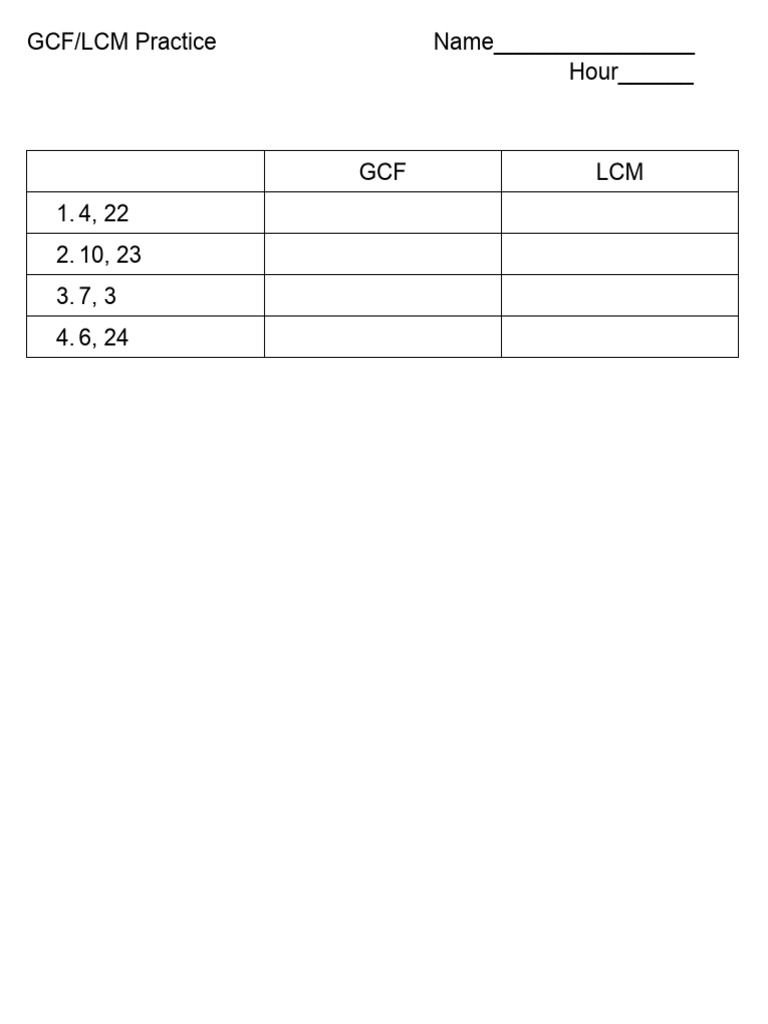 GCF LCM Practice | PDF