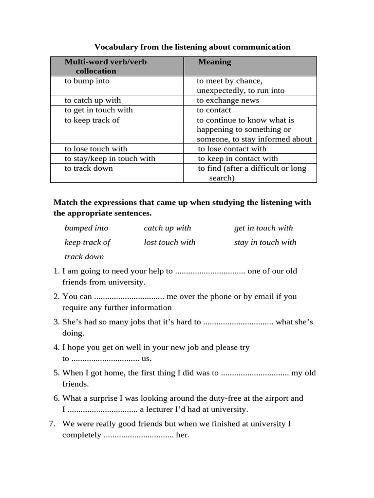 Lesson 1.1. Phrasal Verbs Used in the Listening. Exercise | PDF