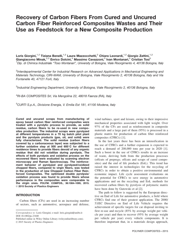 Recovery of Carbon Fibers From Cured and Uncured Carbon Fiber ...
