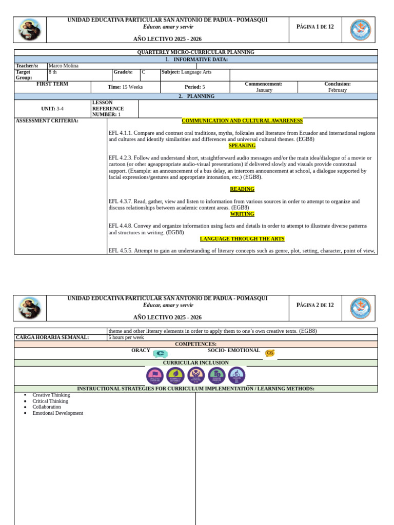 8th Grade Language Arts Curriculum 2025 | PDF | Information | Vocabulary