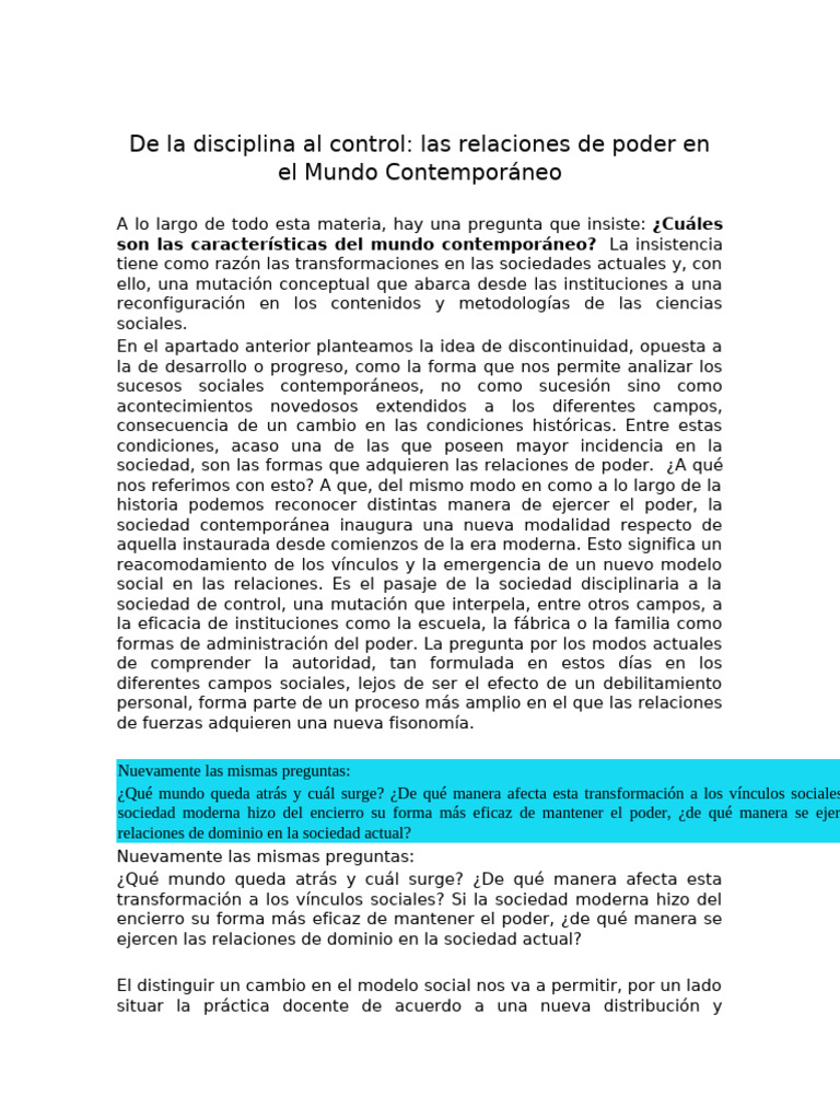 Poder y control en la sociedad contemporánea | PDF | Michel Foucault ...