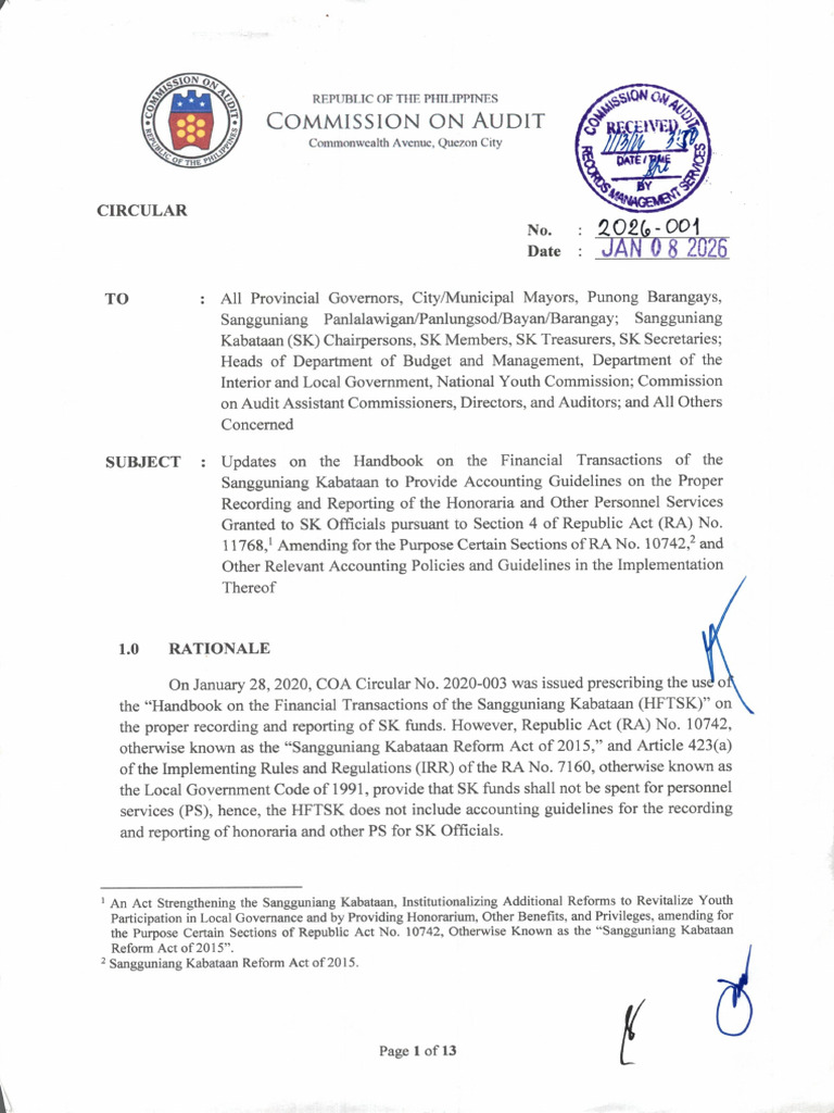 COA CIRCULAR NO. 2026 001 January 8 2026 | PDF