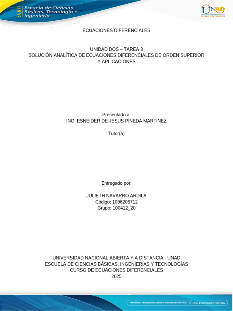 Anexo 3 - Plantilla Entrega Tarea 3 | PDF | Ecuaciones | Ecuaciones diferenciales