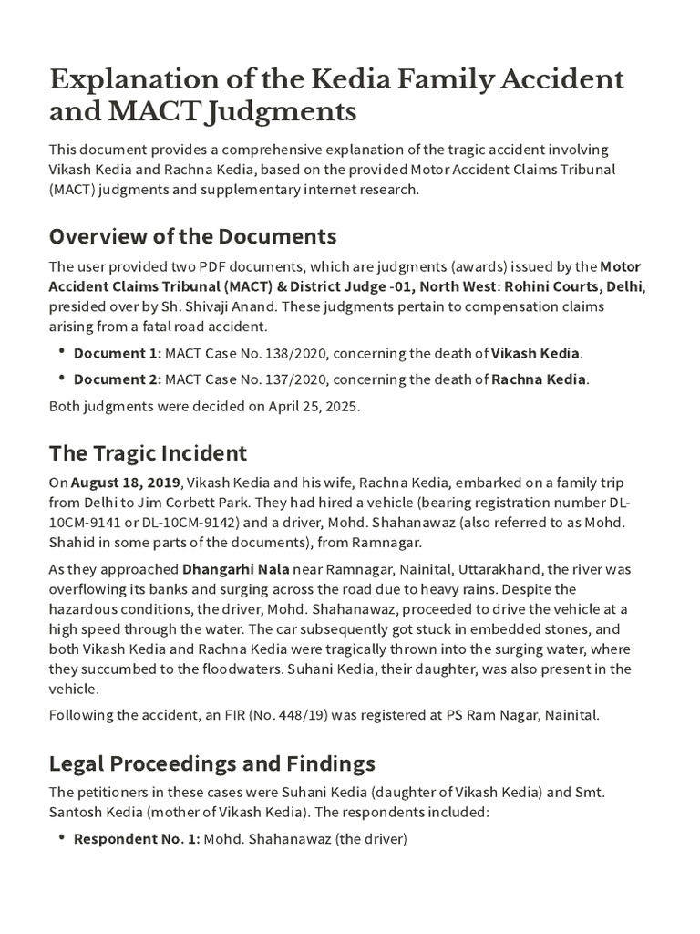 Explanation of the Kedia Family Accident and MACT Judgments | PDF ...