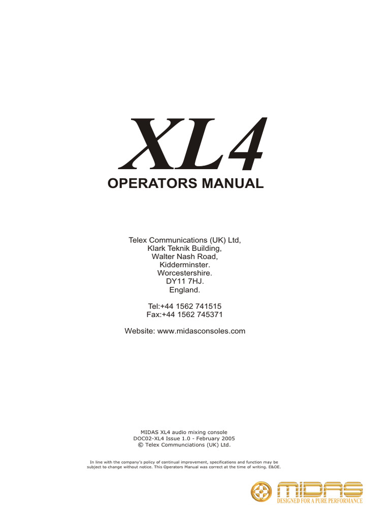 Midas XL4 Audio Mixing Console Manual | PDF | Recording | Electrical ...