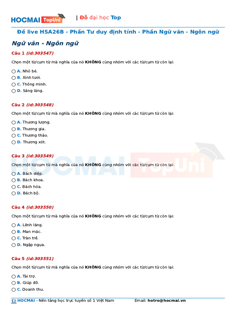 Luyen de HSA26B - Phan Tu Duy Dinh Tinh de Live | PDF