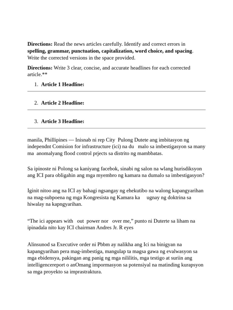COPY EDITING Exercises | PDF