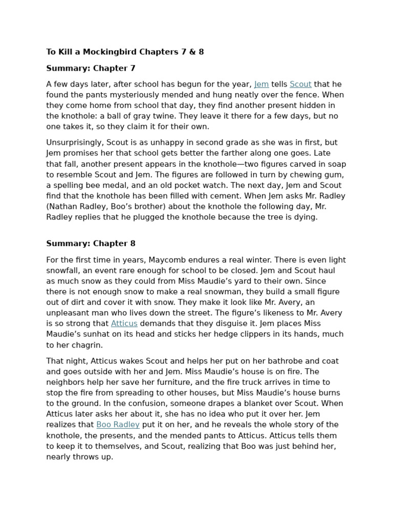 To Kill a Mockingbird Chapter Summaries | PDF | To Kill A Mockingbird