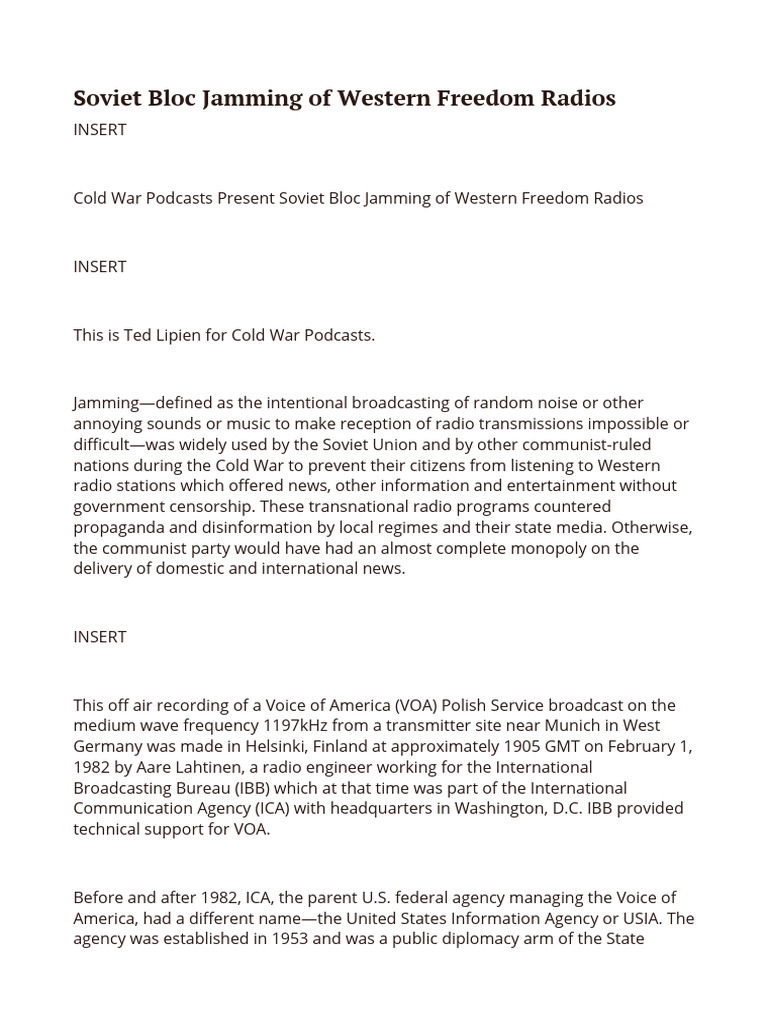 Soviet Bloc Jamming of Western Freedom Radios | PDF | Radio | Radio ...