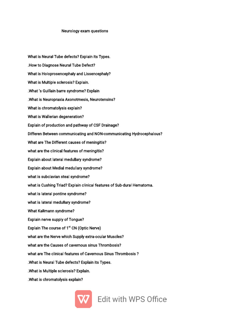 Exam Questions Neurology 2025 | PDF | Diseases And Disorders | Neurology