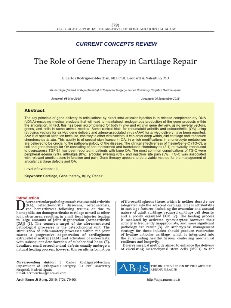 2019 Rodriguez-Merchan_Gene Therapy for Cartilage Repair Review | PDF ...