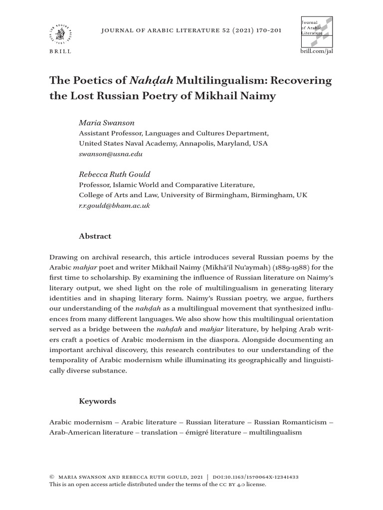The Poetics of Nahḍah Multilingualism: Recovering the Lost Russian ...