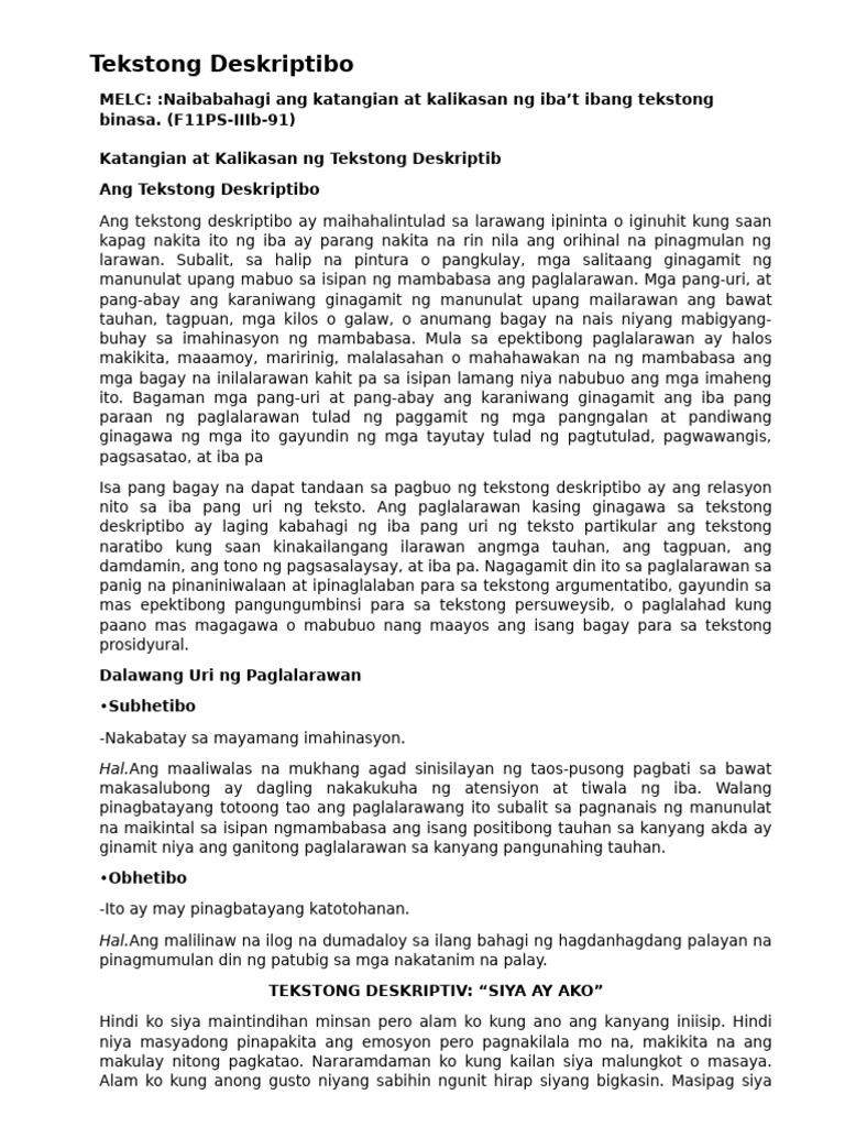 Lesson 3 Tekstong Deskriptibo 2 | PDF