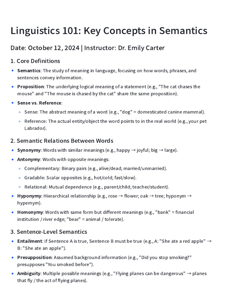 Linguistics 101: Key Concepts in Semantics | PDF